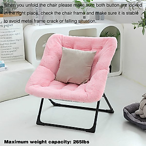 WELL-STRONG Folding Living Room Chair, Faux Fur Foldable Bedroom Chair, Oversized Saucer Chair, Comfy Chair with Metal Frame, Cozy Furry Padded Chair for Home, Bedroom, Living Room Pink