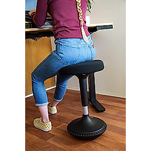 WOBBLE STOOL Standing Desk Chair ergonomic tall adjustable height sit stand-up office balance drafting bar swiveling leaning perch perching high swivels 360 computer adults kids active sitting black