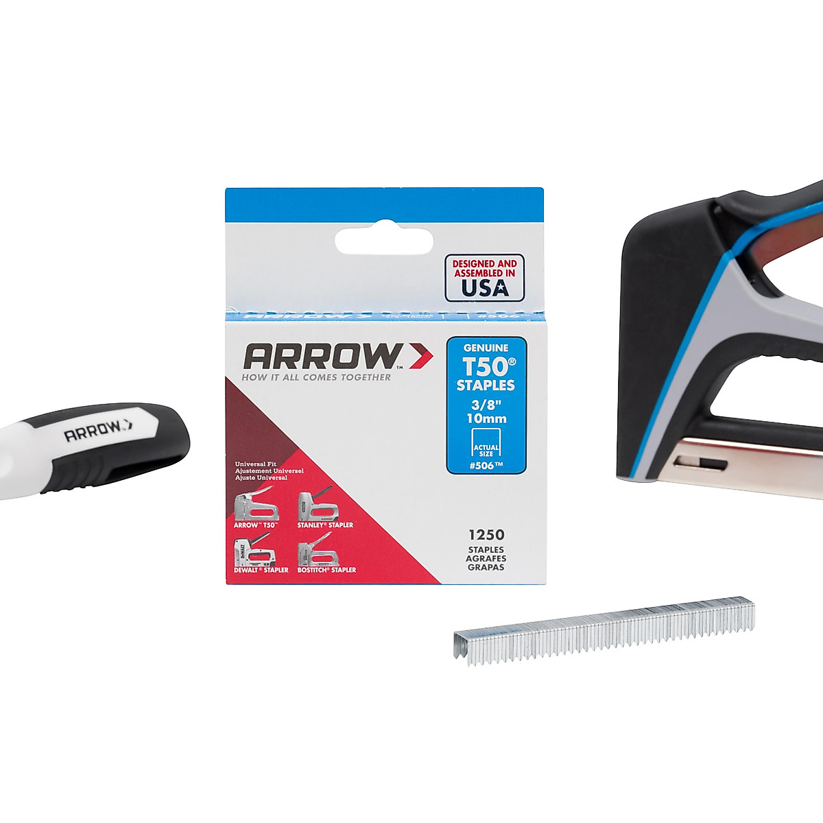 Arrow Fastener T50XKIT1000 TacMate Heavy Duty Staple Gun Kit for Upholstery, Furniture, Office, Decorating, Includes Staple Remover and 1,000 Staples, Black and Silver