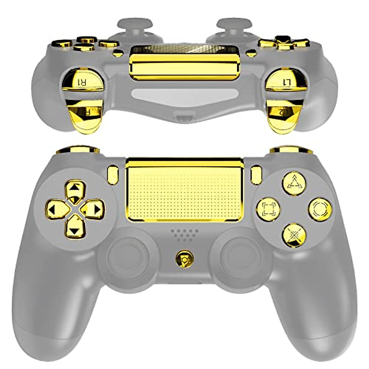 eXtremeRate Chrome Gold Classical Symbols Custom Replacement Full Set Buttons for ps4 Slim Pro CUH-ZCT2 Controller - Compatible with ps4 DTFS LED Kit - Controller NOT Included
