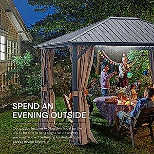 Cloud Mountain Steel Gazebo Hardtop Rectangular 10'x12', Brown Black