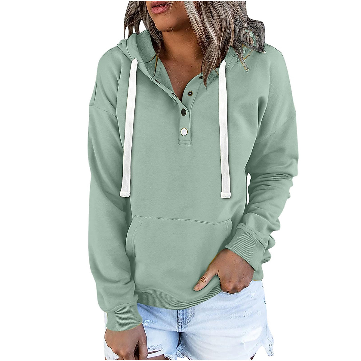 fesfesfes Womens Long Sleeve v Neck Shirts Dressy Casual Womens Tops A-Green