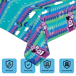 Haxpacal Llama Theme Party Tablecloth 3 PCS, Plastic Disposable Video Games Table Cover for Game Fans Birthday Party Decorations Supplies, 86.6 x 51.2in