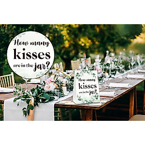 Eyouyeqi How Many Kisses Are In The Jar Sign, Greenery Bridal Shower Game, Eucalyptus Baby Shower Sign & Tickets, Wedding/Engagement Party Supplies Decorations - (1 Sign + 50 Guessing Cards) - 08