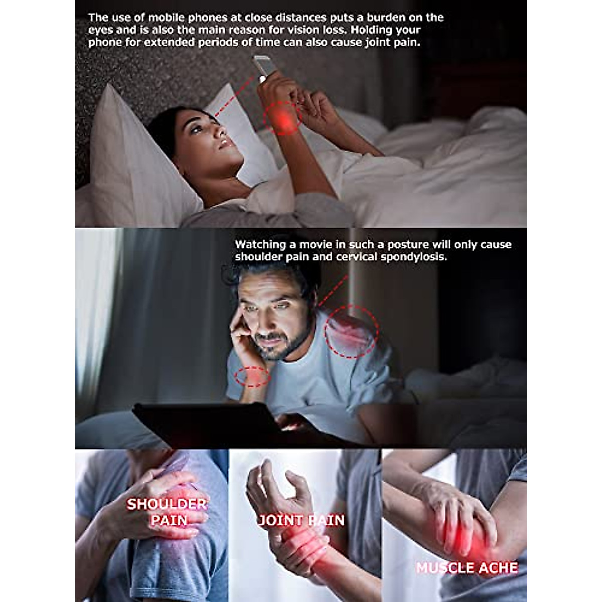 CACENCAN Phone Holder for Bed, Magnetic Phone Stand for Desk, 360° Rotation, MagSafe Cell Phone Stand, Clip Mountable Tablet Stand for Bed, Mic Boom Arm, Compatible with All Phone, Tablets-Space Black