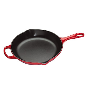 Le Creuset Enameled Cast Iron Signature Iron Handle Skillet, 10.25" (1-3/4 qt.), Cerise & Nylon Brush, 3 1/4", Cerise
