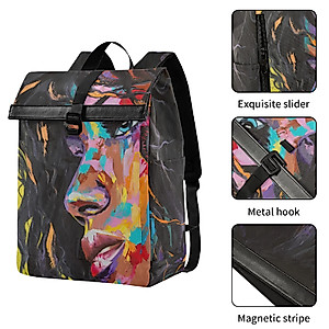 ALAZA Afro African American Woman Art Painting Large Laptop Backpack Purse for Women Men Waterproof Anti Theft Roll Top Backpack, 13 - 17.3 inch, Multi, One Size