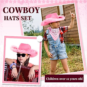 Tarpop 24 Pieces Pink Cowgirl Hat Feather with Paisley Bandanas for Western Cowgirl Party Costume Accessories (Fluffy Style)