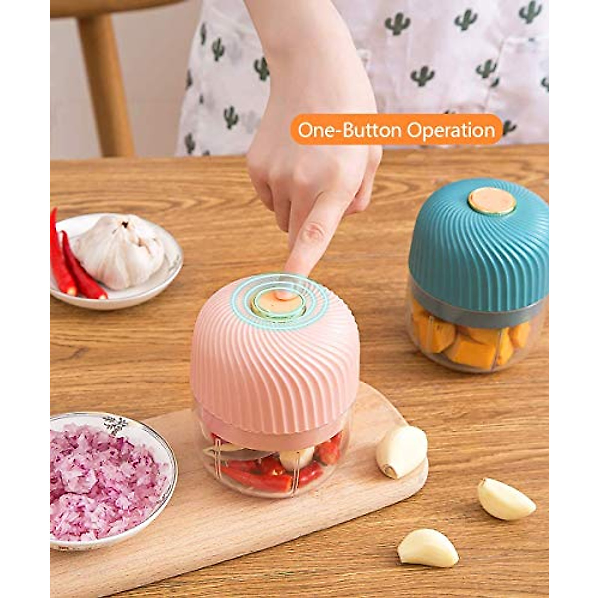 DmofwHi Electric Garlic Chopper,Cordless Mini Chopper With USB Rechargeable,304 Stainless Steel Blade,250ml Portable Electric Mini Food Chopper for Garlic,Ginger,Onion,Meat-Blue