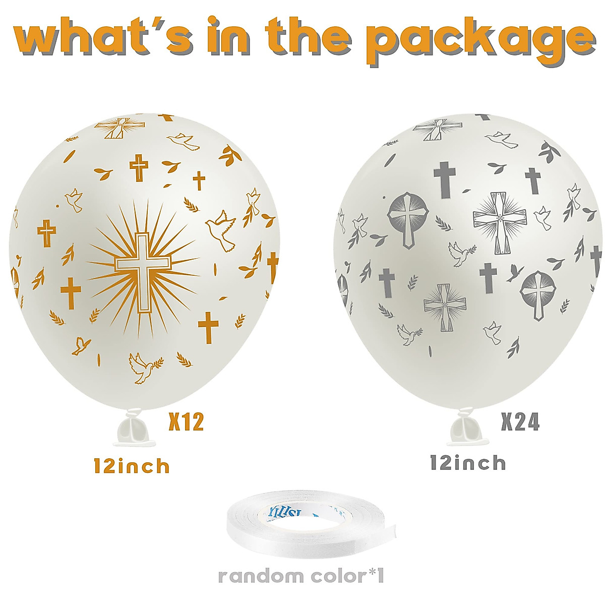 WATINC 36Pcs Cross God Bless Balloons, Baptism Party Decor Christening Confirmation Supplies, First Communion Decoration Religious Christian Balloon for Boy Girl Baby Shower Birthday Wedding (12 inch)