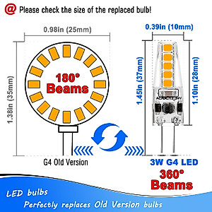 Heifymi G4 LED Bulb Warm White 2700K 3W Equivalent to 20W Halogen Bulb AC/DC 12-24V T3 JC Bi-Pin Base Replacement for Outdoor Landscape Bulbs Path Paver Deck Stair Step Lights,5 Pack