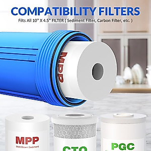 SimPure Whole House Water Filter Housing (DB10P), 10" x 4.5" Sediment Carbon Cartridge Universal Housing, Pre-Filtration System for Well and City Water, 1" NPT Port, Pressure Release