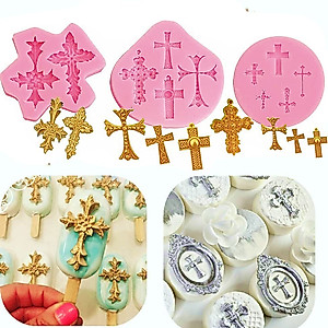 Set of 3 JeVenis Baptism Cake Decorations Cross Cake Mold Cross Mold Baptism Cake Toppers for Baptism Party Supplies
