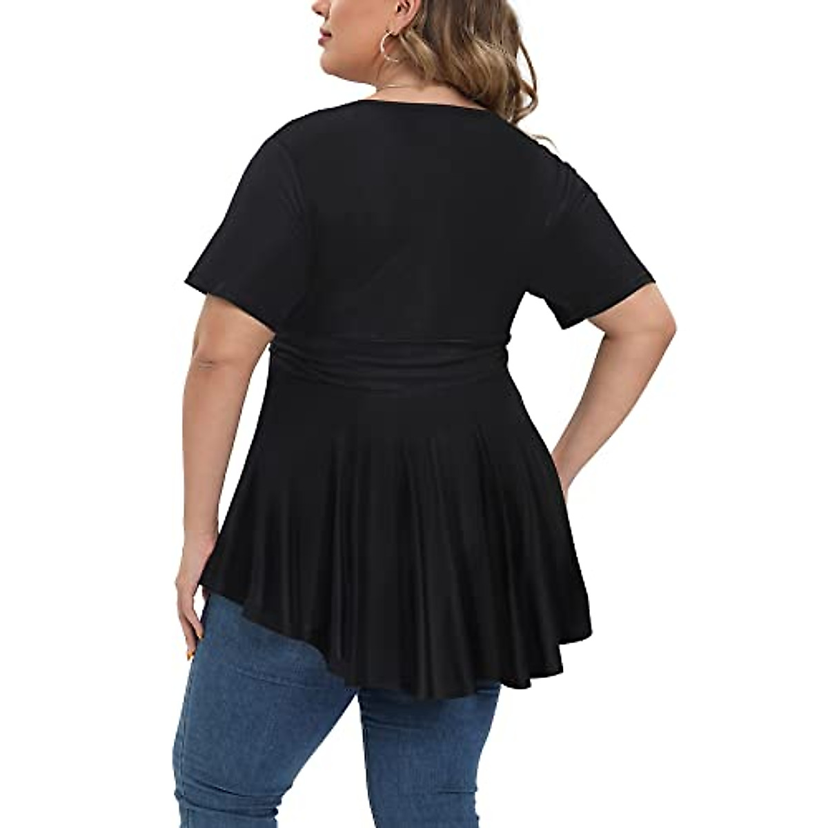 ALLEGRACE Plus Size Tunics Women Short Sleeve Summer Floral Tunic Tops for Leggings Black 3X