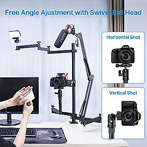 PICTRON Live Broadcast Boom Arm, ULANZI Flexible Desk Mount Camera Arm Clamp Webcam Stand, Microphone Boom Arm for Blue Yeti Snowball Yeti Nano, Webcam, Camera, LED Light, Voice Recording, Podcasting