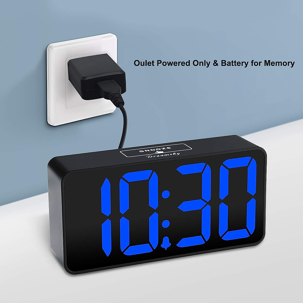 DreamSky Small Digital Alarm Clock for Bedroom, Large Big Numbers Display with Brightness Dimmer, Electric Bedside Desk Clock with USB Charging Port, Adjustable Alarm Volume, 12/24Hr, Snooze