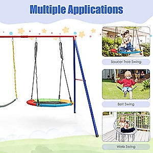 INFANS 2 Seat Swing Stand Set, 550 lbs Heavy Duty Metal Swing Frame, Extra Large A-Frame Swing Stand for Kids and Adult Indoor Outdoor Activity Backyard Playground (Red Swing Stand)