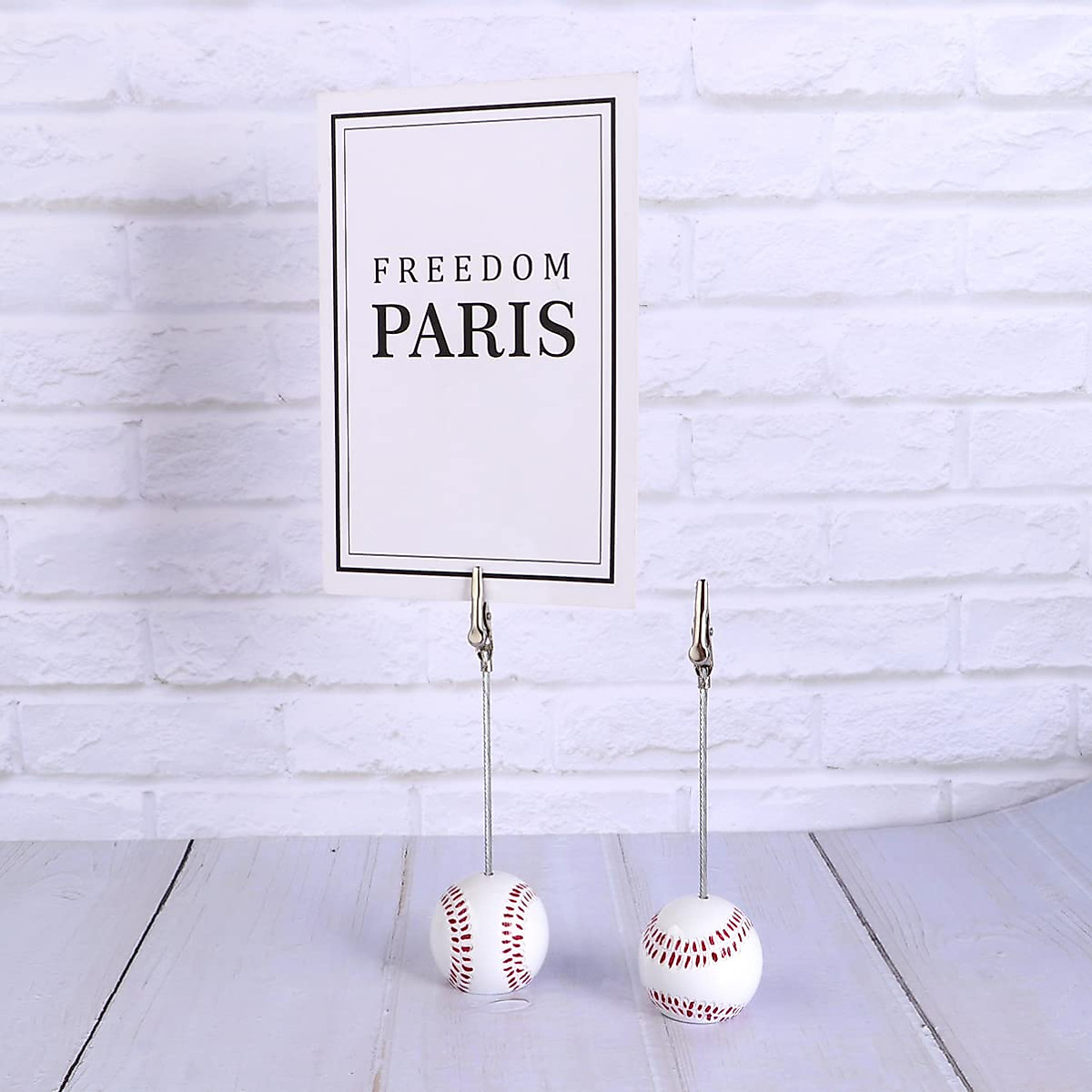 NUOBESTY Baseball Place Card Holders, Mini Baseball Base Table Number Holders Metal Note Clamps Photo Stands Message Clips for Sports Wedding Party Supplies 5pcs