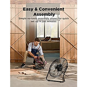 Pelonis Fan 20 Inch Floor Fan | Heavy Duty All Metal High Velocity Floor Fan with 3-Speeds| Adjustable Tilting Head | Quickmount Bracket for Home, Industrial, and Commercial Use