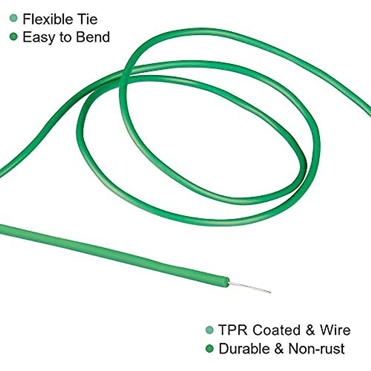 Soft Plant Ties, Garden Ties TPR Flexible Durable Heavy Duty Twist Wire for Twine Tomato Branches Vines and Tying Up Cable Wires (Green) (50 Feet / 15m) 5mm