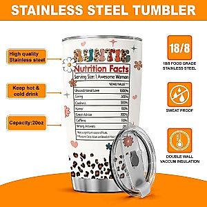 HUBUPU Cheetah Auntie Print Leopard, Aunt Gifts, Tumbler 20 Oz With Lid And Straw, Cool Aunt Club Nutrition Facts