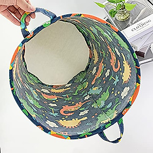 Mziart Large Storage Baskets Foldable Nursery Toys Box Storage Bins Canvas Fabric Gift Baskets Collapsible Laundry Basket Waterproof Clothes Organizer Laundry Hamper with Handles (Blue Dinosaurs)