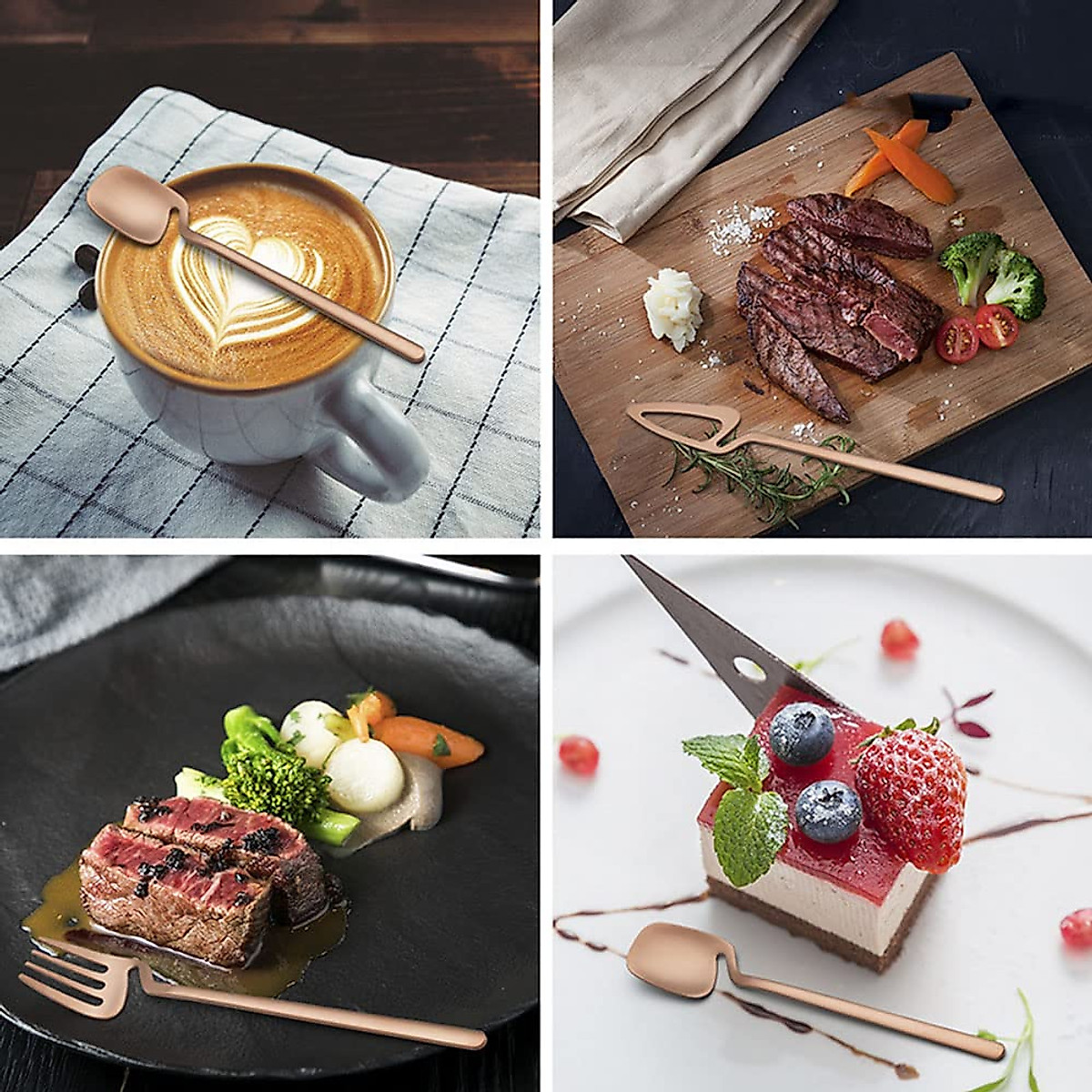 Gold Silverware Set for 8, Unique Modern Stainless Steel Cutlery Flatware Set，40 Pieces Unique Kitchen Utensil Sets with Steak Knives, Tableware Set for Home Kitchen Restaurant Hotel (Color : 16 Pi