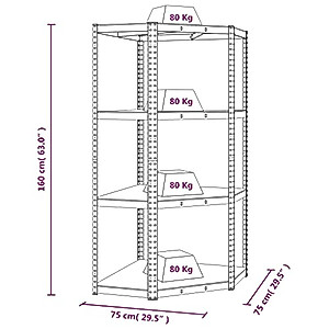 vidaXL 4-Layer Corner Shelf Silver Steel&Engineered Wood