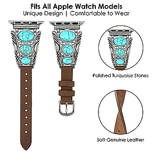 GELVTIC Compatible with Apple Watch Bands for Women Men Silver Chain Strap Tassel Gold Metal Boho Turquoise Western Leather Smartwatch Bands Adjustment Replacement Compatible with iwatch Bracelet Wristband Gift for Her 38/40/41/42/44/45/49mm (9WA-38/40/41
