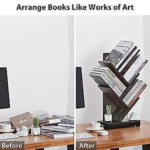 ruboka 4-Shelf Tree Bookshelf, 24.1-Inch Retro Floor Standing Bookcase Display for CDs/Magazine/Books, Small Bookshelf for Bedroom, Living Room, Office,Balcony, Gray Storage Shelves DESK52A