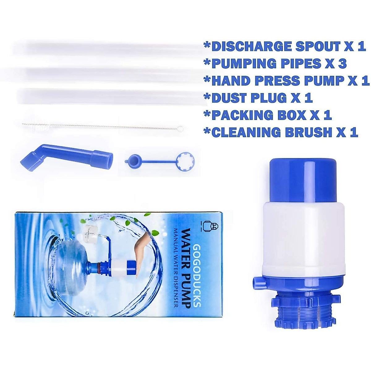 Water Bottles Pump Blue Manual Hand Pressure Drinking Fountain