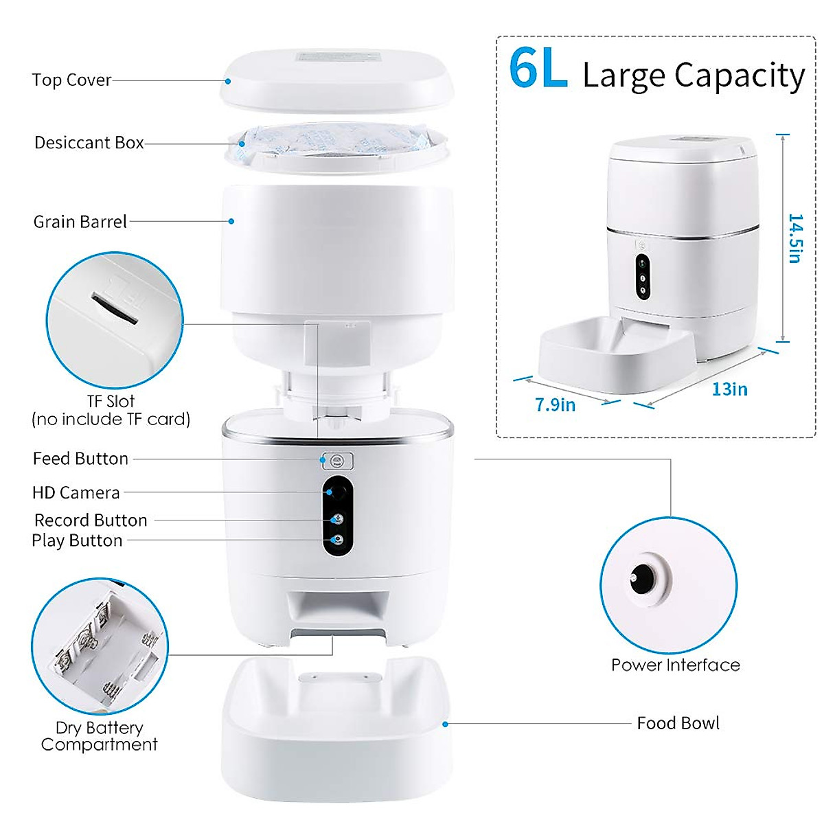 CrazyFire 6L Automatic Cat Feeder,Automatic Dog Feeder with APP Control,1080P HD Camera,Motion Sensor Alarm,Live Video and Audio Communication,Programmable Automatic Pet Feeder for Cat,Dog