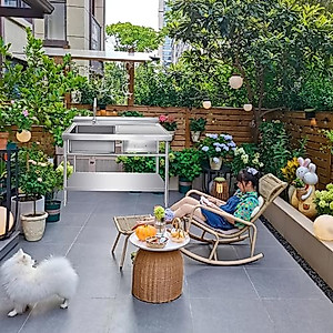 sdneNest Stainless Steel Kitchen Single Bowl Utility Sink with Hot & Cold Water Faucet - Left Slot Stainless Steel Outdoor Laundry Sink with Drawer.120x50x80cm