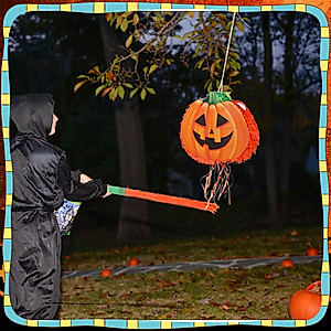 Aoriher Halloween Pumpkin Piñata Pull String Pumpkin Piñata with Stick and Blindfold Halloween Hanging Decoration Piñata Mexican Piñatas Small Pumpkin Piñata for Halloween Fall Party Supplies