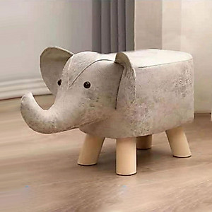 Animal Footstools, Cartoon Animal Shape Footstools, Cute Elephant Shaped Stool Ottomans, Mini Ottoman Furniture for Nursery, Bedroom, Playroom, and Living Room Decor, Multipurpose Small(Grey White)