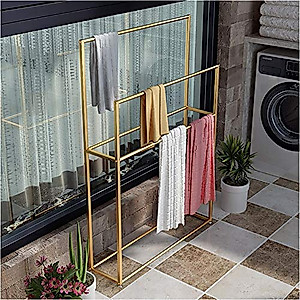HBBY Tall Towel Rack for Skinny Spaces, Freestanding Bathroom Towel Holder Stand 2 Tier, Rust-Resistant Bath Drying Rack for Outdoor Pool,Hotel, Beach, Blanket gold-75x20x110cm