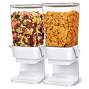 Cereal Dispenser Countertop 2pcs,5.5L Cereal Containers Storage Dispenser for Pantry,Dry Food Storage Rice Containers,Candy Dispenser,Snack Organizer Machine for Grains, Nuts,Oatmeal, Pet Food White