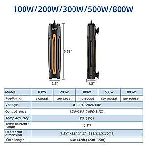 hygger 100W Aquarium Heater, Ultra Short Quartz Fish Tank Heater with LED Digital Display Thermostat Controller for 5-26 Gallon Freshwater Saltwater Tank