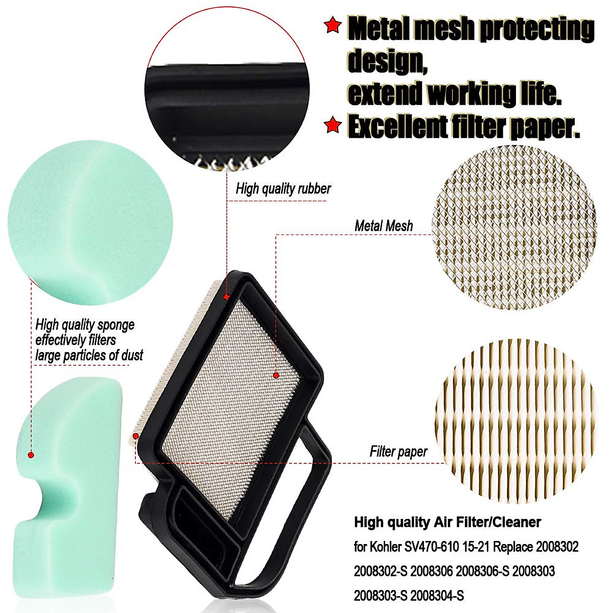HIFROM Air Pre Filter Fuel Filter Oil Filter with Spark Plug Replacement for Kohler SV470-610 15-21 Replace 20-083-06-S 20-083-02S 2008302 Cub Cadet KH-20 883 02-S1 Craftsman 24642 Ariens 21541600