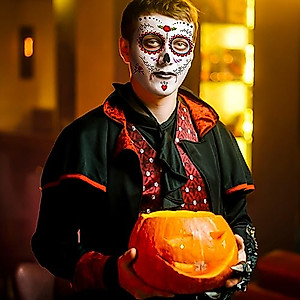 Amaxiu Day of the Dead Face Temporary Tattoos, 10 Sheets Halloween Floral Sugar Skull Temporary Face Tattoos Stickers Makeup Kit on Cheek Eye Forehead Nose Mouth for Halloween Masquerade Party