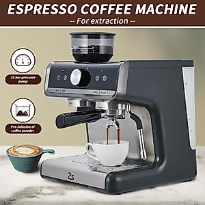 Espresso Machine with Grinder, 20 Bar Espresso Maker with Milk Frother Steam Wand, Professional Cappuccino Latte Maker, Gifts for Dad, Mom, Coffee Lover or Housewarming