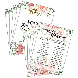Bridal Shower Game Set - Would She Rather Party Cards for Wedding - Floral Wedding Party Favor Decor - Blush Pink Engagement/Bachelorette Party Games Supplies & Activities - 30 Game Cards(C02)
