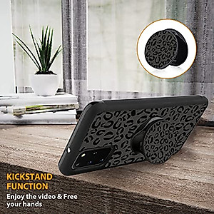SAKUULO Samsung Galaxy S20 Plus Case, [Screen Protector + Kickstand] Black Leopard Cheetah Design, Anti-Slip Shockproof Lightweight Flexible TPU Bumper Protective Case for Galaxy S20 Plus 6.7 Inch