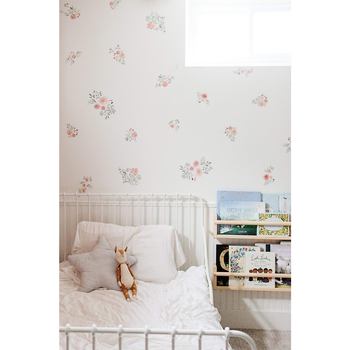 Modern Maxwell Wall Art Decals for Girls Nursery, Bedroom, Living Room “Blush” Watercolor Floral Room Sticker 80 Pieces