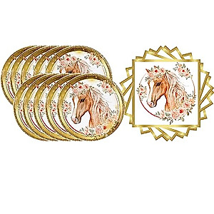 Lxlesf Horse Birthday Party Supplies20 Plates and 20 Napkins, Cowgirl Wild Horse Party Dinner Dessert Plate Napkins Birthday Tableware Decorations for Girls