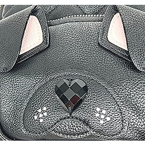 Betsey Johnson Mini Dog Puppy Backpack Black with Heart Jewel Nose Bulldog Great Gift Idea Women's Fashion Bag Tote Handbag Purse
