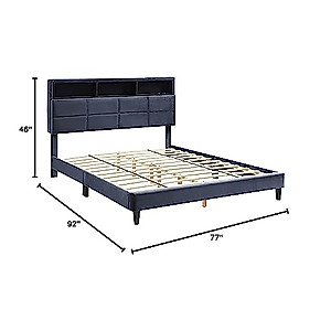 Furniture of America Halifax Modern Storage Fabric California King-Size Bed with USB for Bedroom, Guest Room Bed, Gray