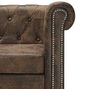 vidaXL Modern Contemporary Button Tufted L-Shaped Chesterfield Sofa Modern Faux Leather Corner Sofa, Lounge Couch, Chaise for Home Office Brown