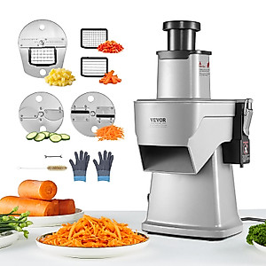 VEVOR Electric Vegetable Slicer, 4 in 1 Multifunctional Food Cutter, 200W Vegetable Chopper for Slicing Shredding Dicing and Slitting, with Cut-Resistant Gloves, for Commercial and Home Use