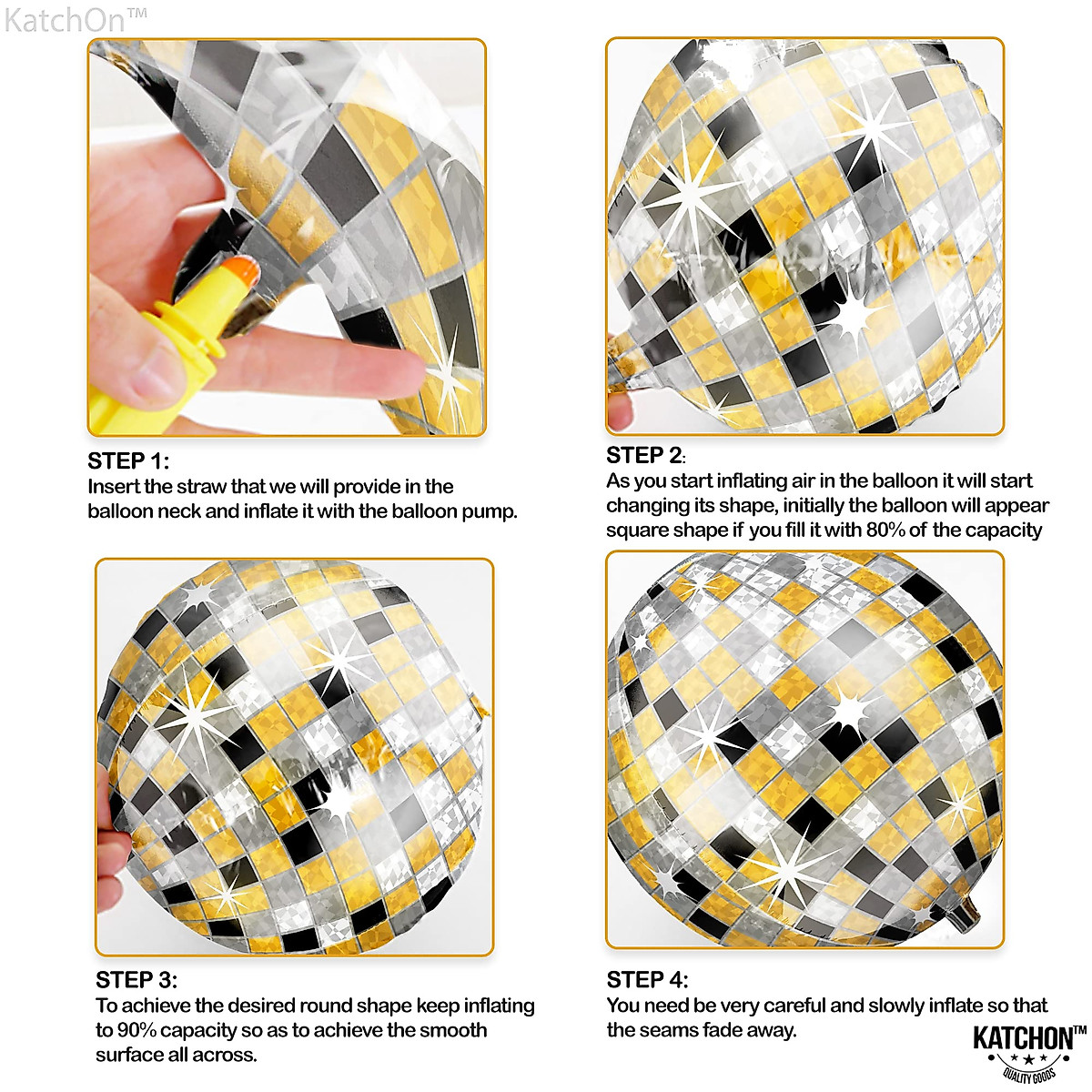 KatchOn, Huge Disco Ball Balloons -22 Inch, Pack of 12 | Black And Gold Disco Balloons for Disco Party Decorations | 360 Degree 4D Sphere Disco Balloons | Graduation Decorations Class of 2024